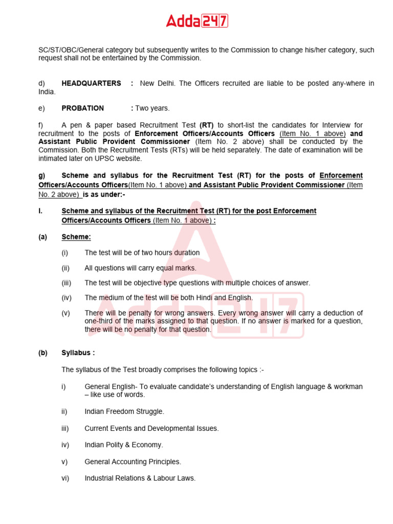 Upsc Epfo Apfc Syllabus PDF | Download Free PDF | Multiple Choice