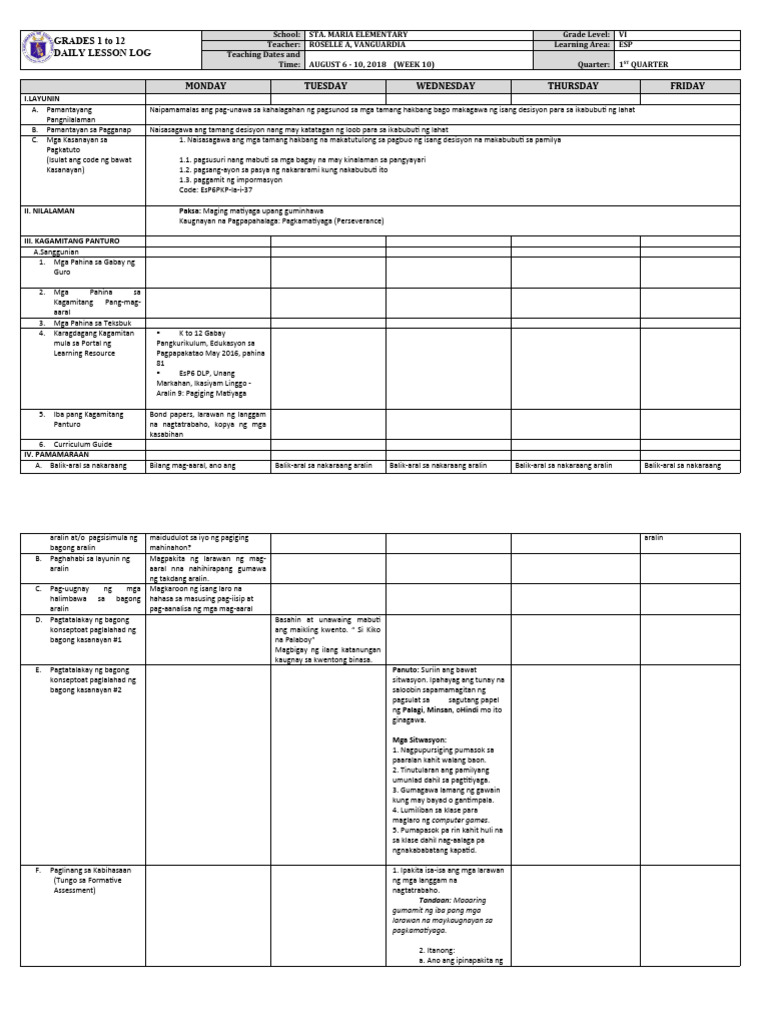 DLL - Esp 6 - Q1 - W10 | PDF