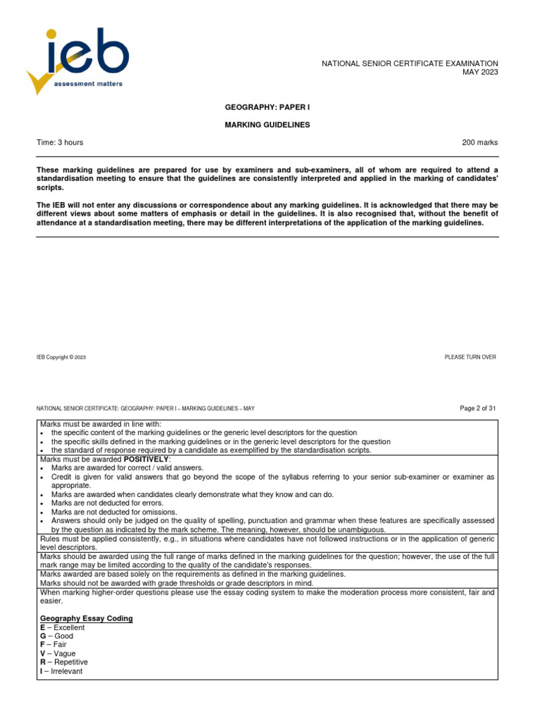 Geo IEB Paper 1 2023 Supp MEMO | PDF | Human Migration | River