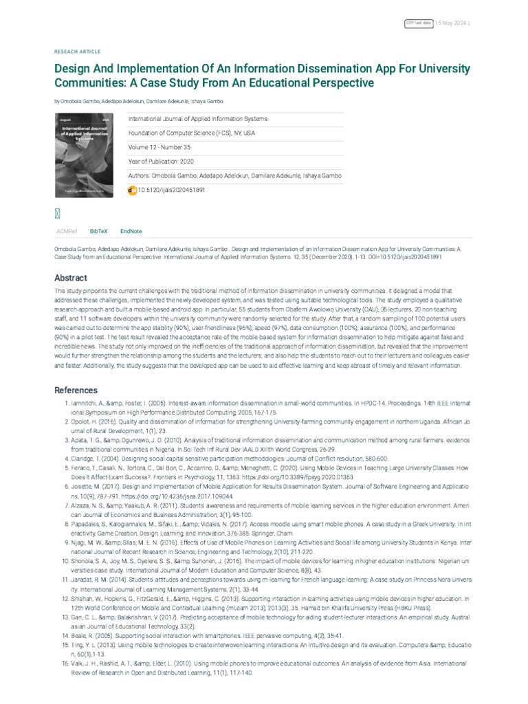 Design and Implementation of An Information Dissemination App For ...