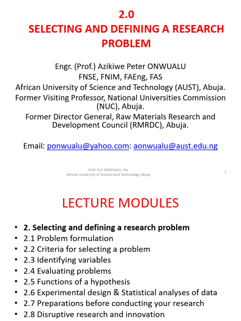 LECTURE 2.0 Selecting and Defining a Research Problem | PDF | Hypothesis | Science