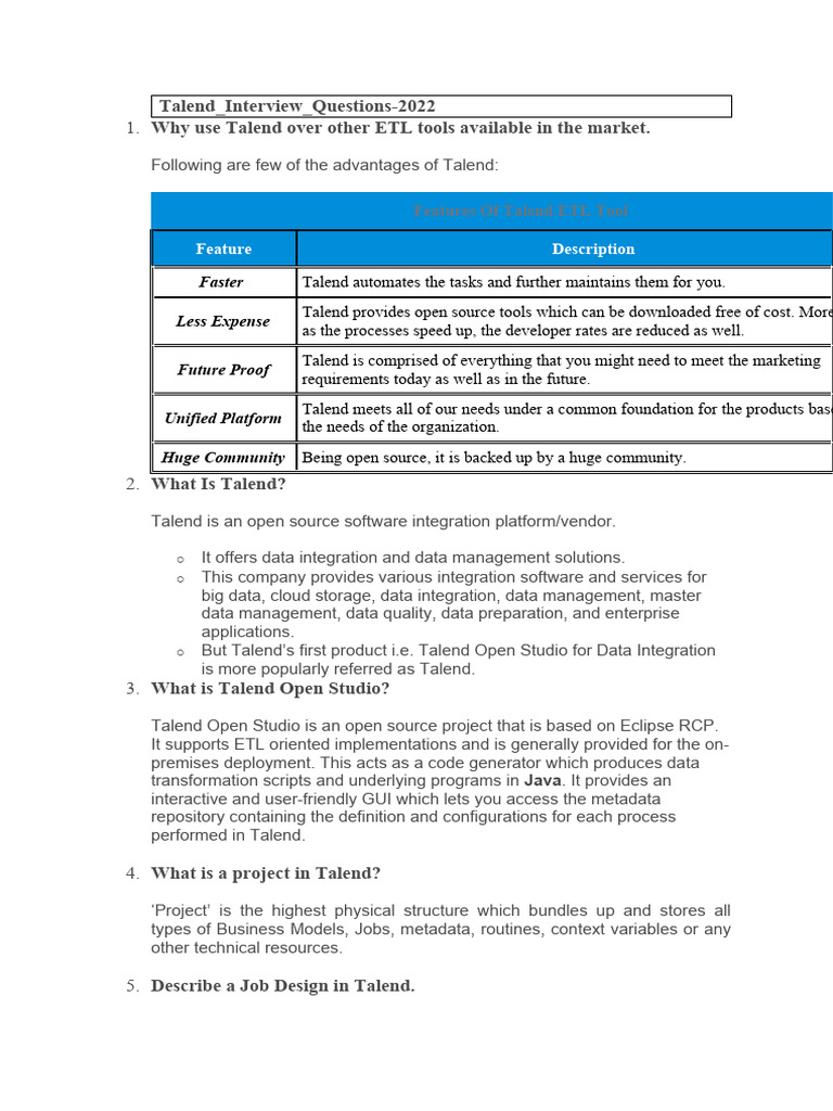 Talend Interview Questions 2022 Guide | PDF | Computer Programming | Information Retrieval