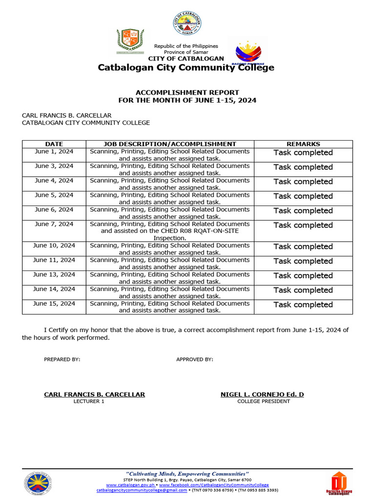 Accomplishment Report | PDF
