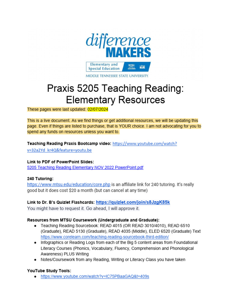 Praxis 5205 Teaching Reading - Elementary Resources | PDF | Reading ...