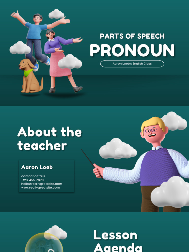 Green 3D Gradient English Parts of Speech Pronoun Educational ...