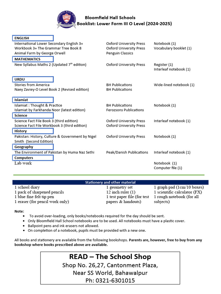 Lower Form III OLevel (2024-25) | PDF | Notebook