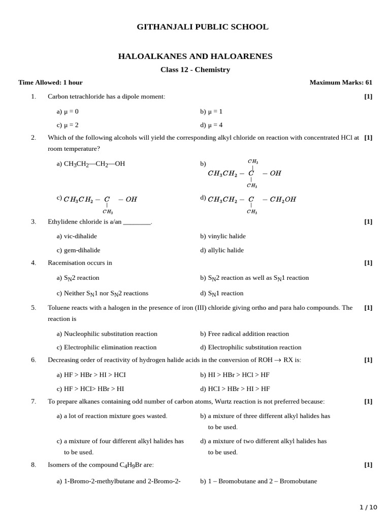 Haloalkanes & Haloarenes MCQ | PDF | Alkane | Chemical Reactions