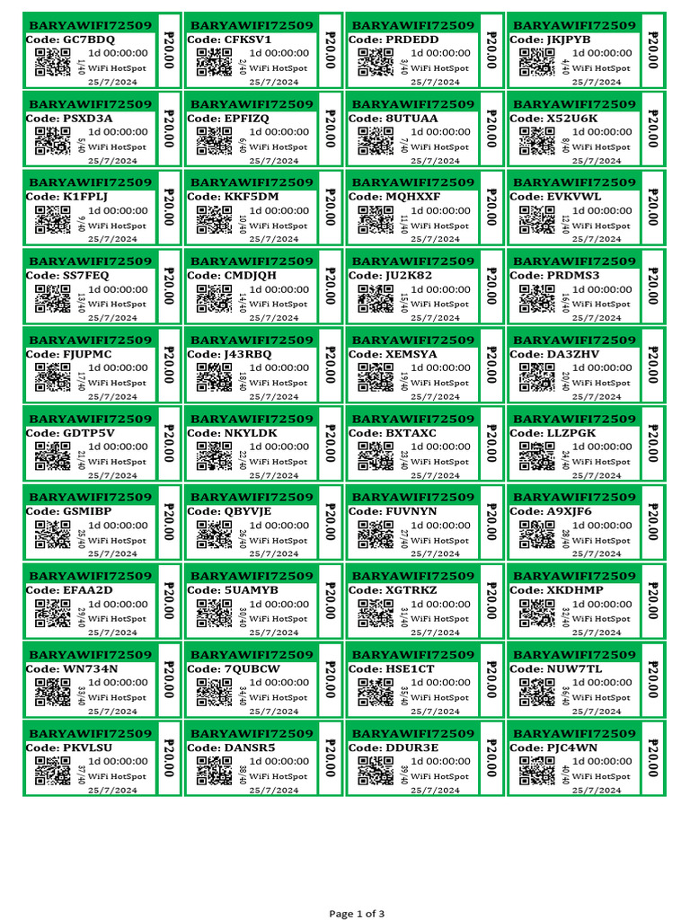 WiFi Voucher Codes for 2024 | PDF | Wireless | Internet Access