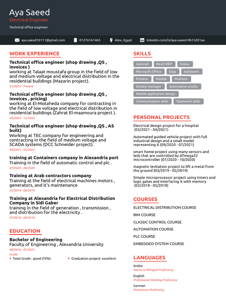 Aya Saeed - Bim Electrical Engineer-1 | PDF | Automation | Programmable ...