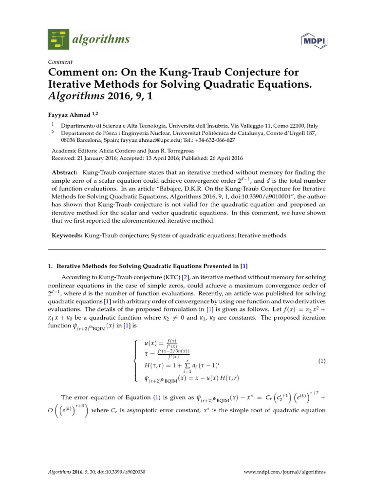Ahmad-Comment On Kung and Traub | PDF | Limit (Mathematics) | Equations