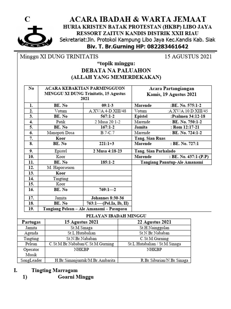 Acara Minggu Siang 15 Agustus 2021 | PDF