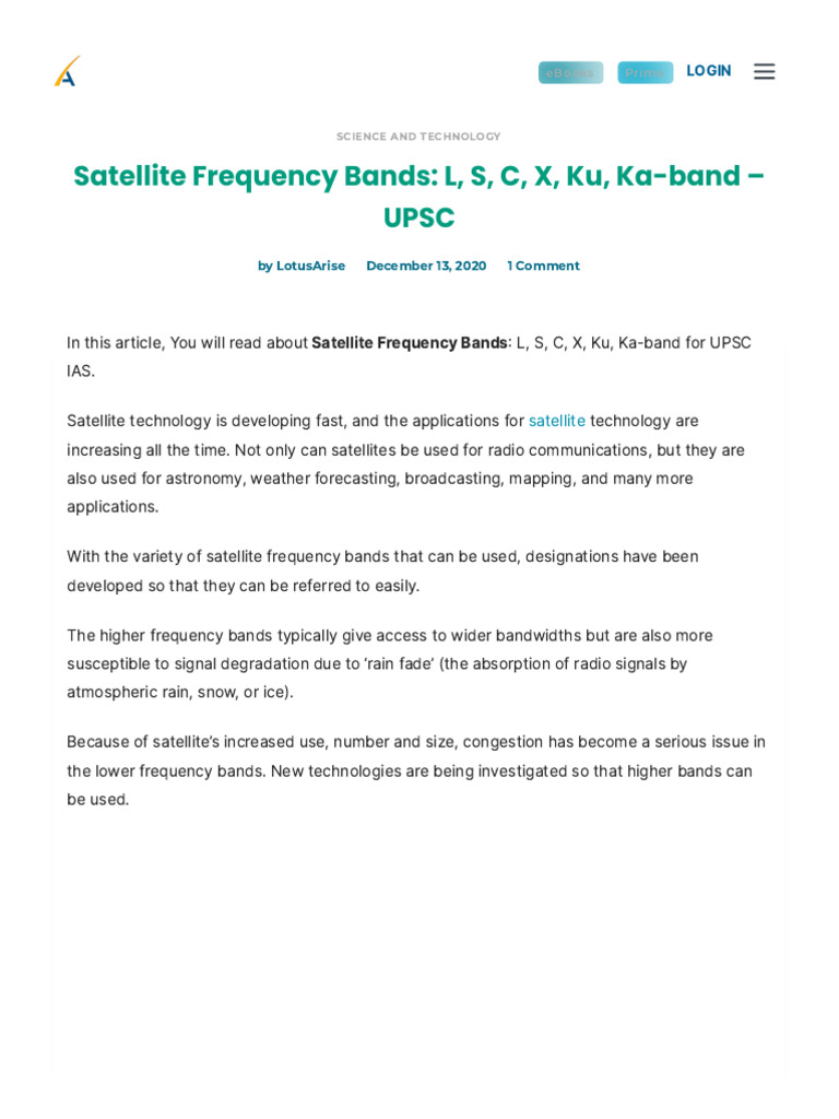 Satellite Frequency Bands - L, S, C, X, Ku, Ka-Band - UPSC - UPSC | PDF | Satellite Television ...