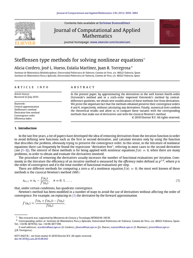 Cordero-Steffensen Type Methods | PDF | Finite Difference | Applied ...