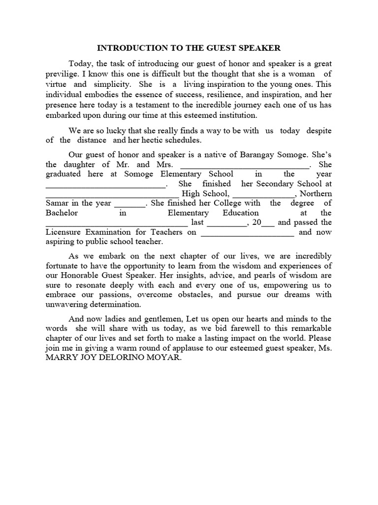 INTRODUCTION-TO-THE-GUEST-SPEAKER Sample | PDF | Wellness