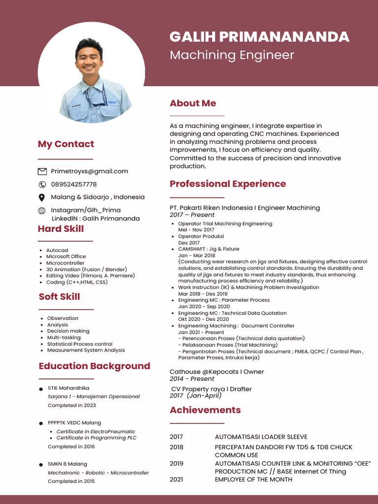 CV Galih Primananda, Eng | PDF | Engineering | Computing