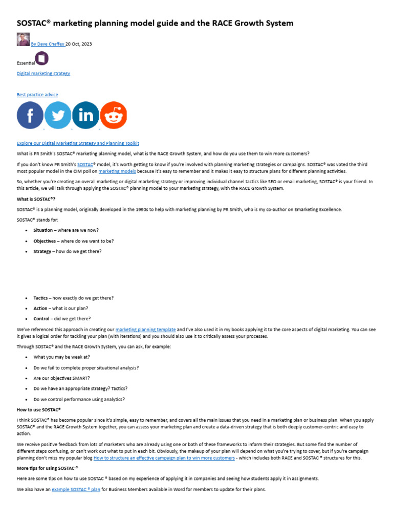 SOSTAC - Marketing Planning Model Guide and The RACE Growth System ...