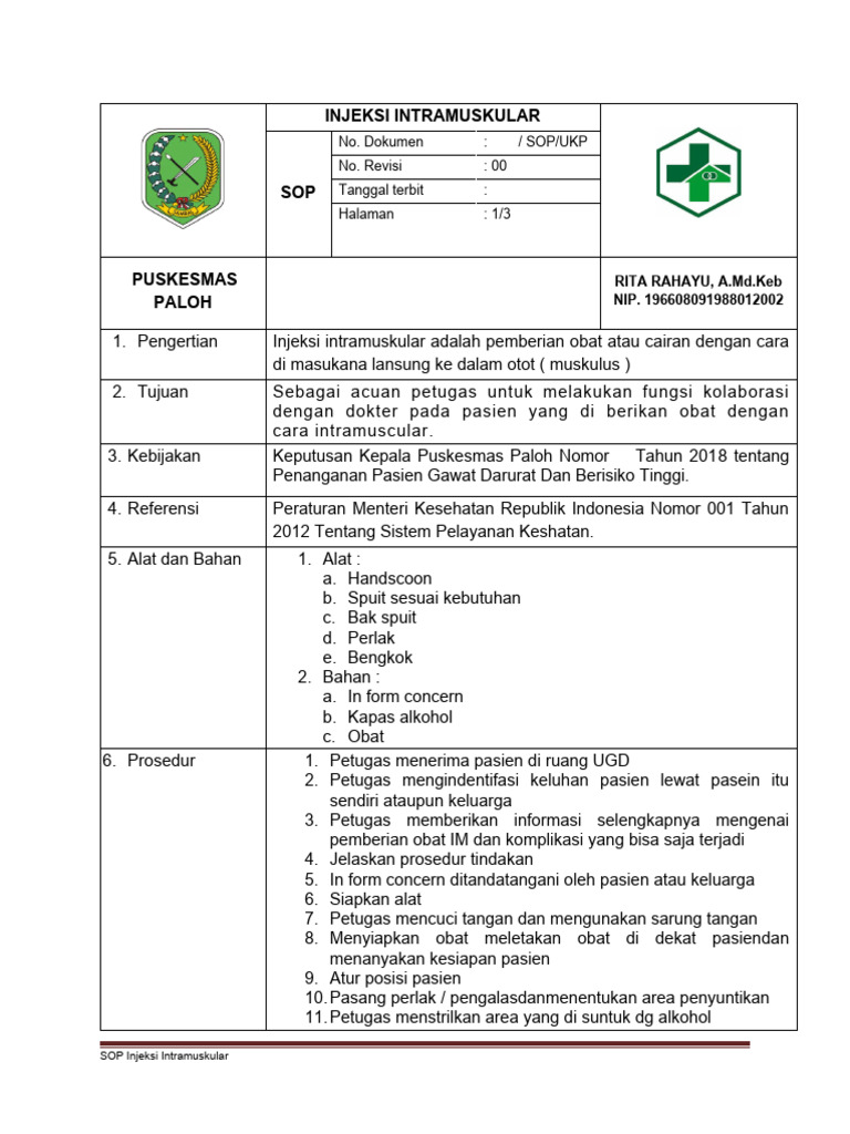 Sop Injeksi Intramuskular | PDF