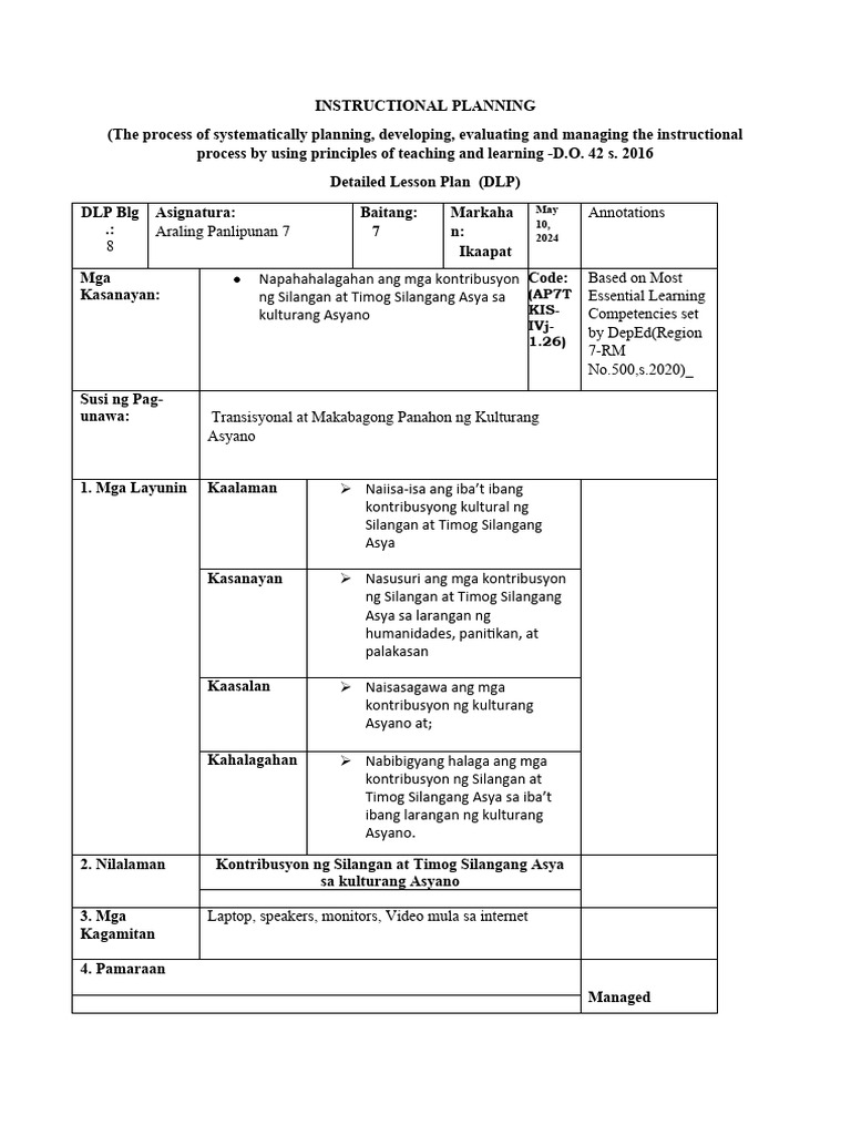 Iplan Template For Cot 2 | PDF