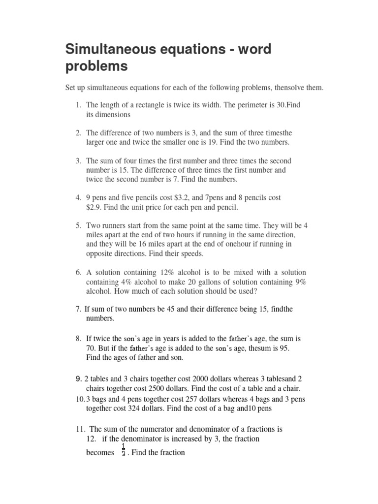 Simultaneous Equations Test | PDF | Length | Equations