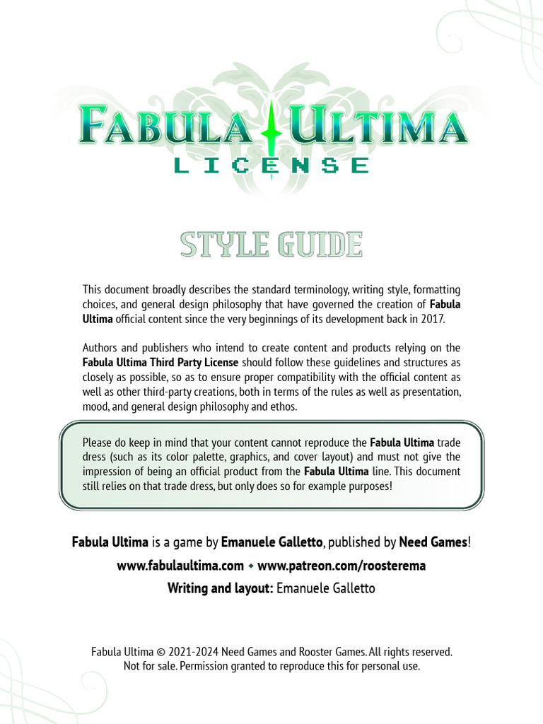 Fabula Ultima Third Party Tabletop License Style Guide | PDF ...