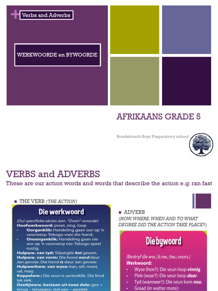 AFRIKAANS Verbs and Adverbs | PDF | Verb | Grammatical Tense