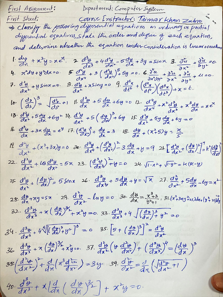 Ordinary Differential Equation Worksheet | PDF