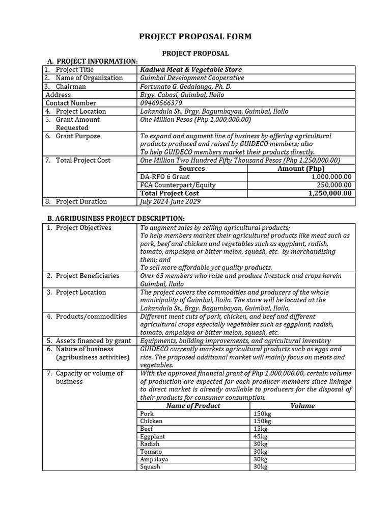 Project Proposal Form Kadiwa | PDF | Prices | Point Of Sale