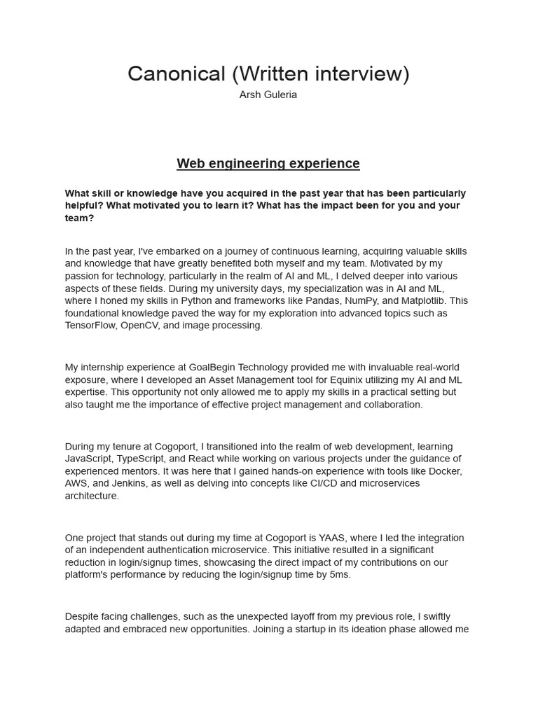 Canonical (Written Interview) | PDF | Web Development | Agile Software ...