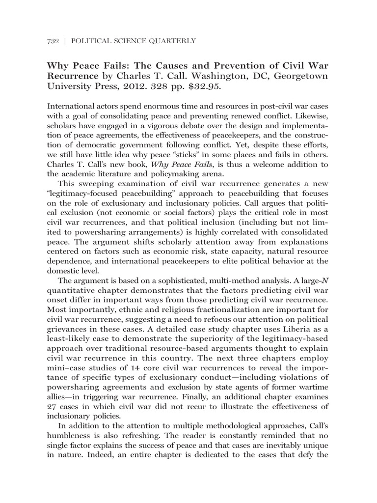 Book Riview On Why Peace Fails | PDF | Civil War | Peacebuilding