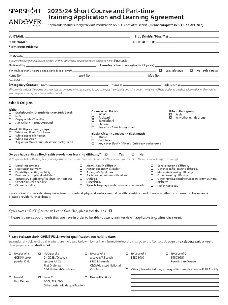 PT Application Form PDF Version 2023 24 | Download Free PDF ...