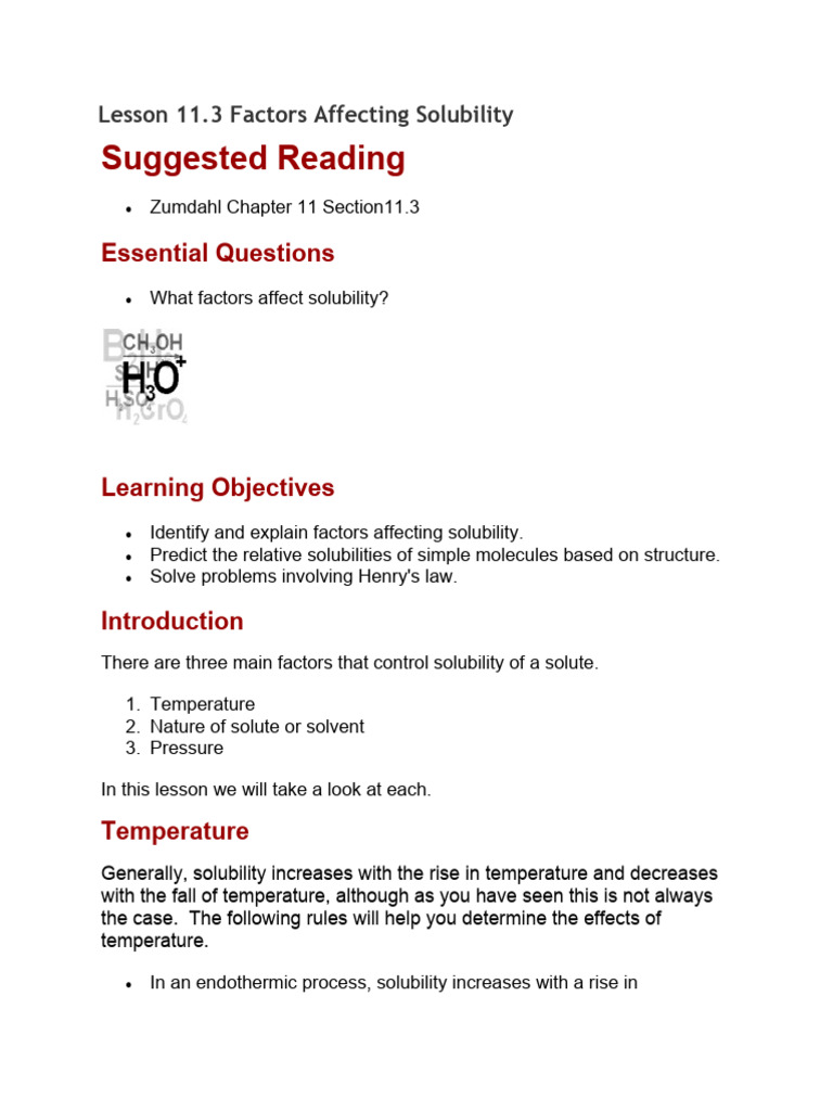 Lesson 11.3 Factors Affecting Solubility | PDF | Solubility | Solvent
