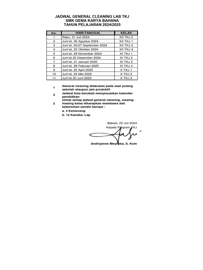 Jadwal General Cleaning | PDF | Griya & Taman | Seni