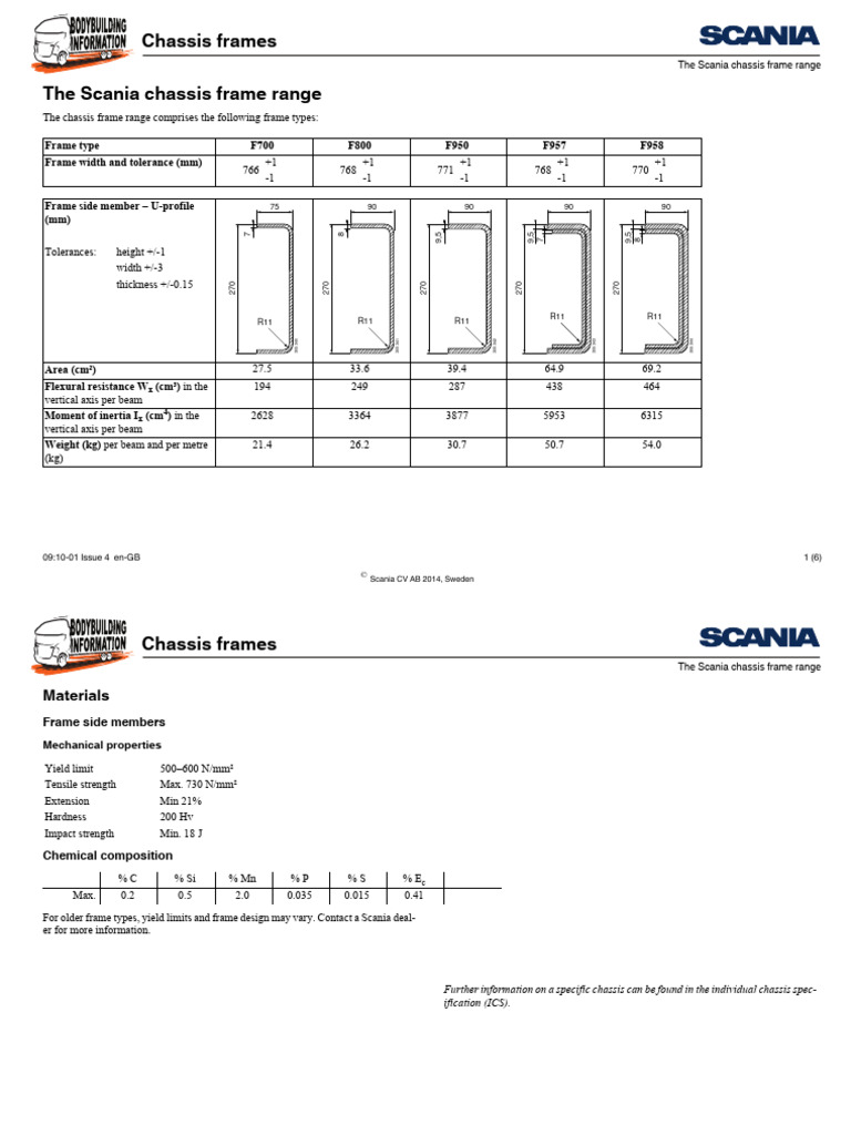 SCANIA Chassis Frames 2014 | PDF | Axle | Beam (Structure)