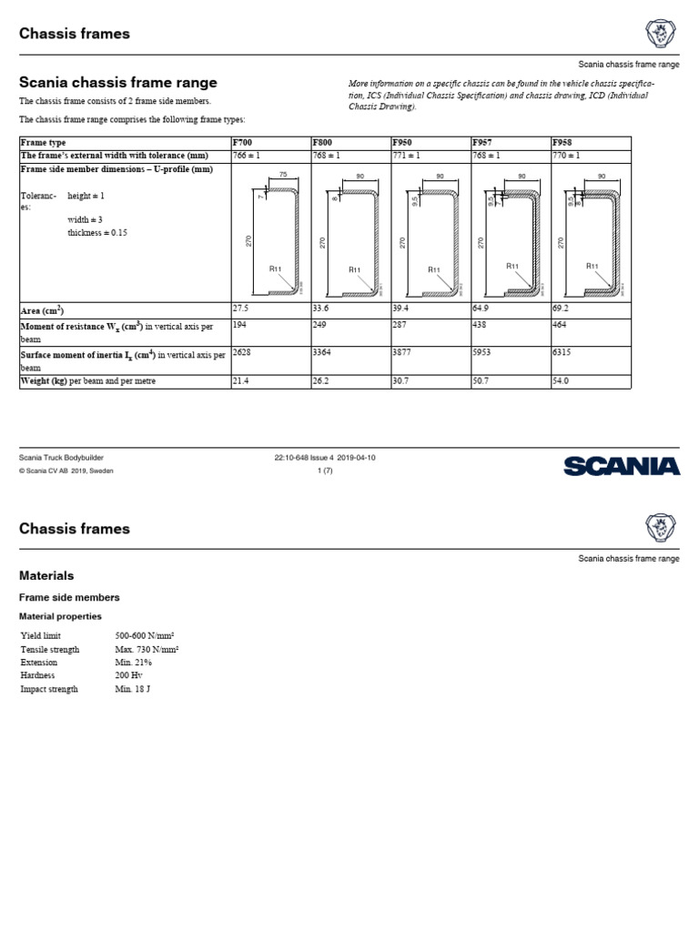Scania Truck Chassis Dimensions Guide | PDF | Axle | Vehicles