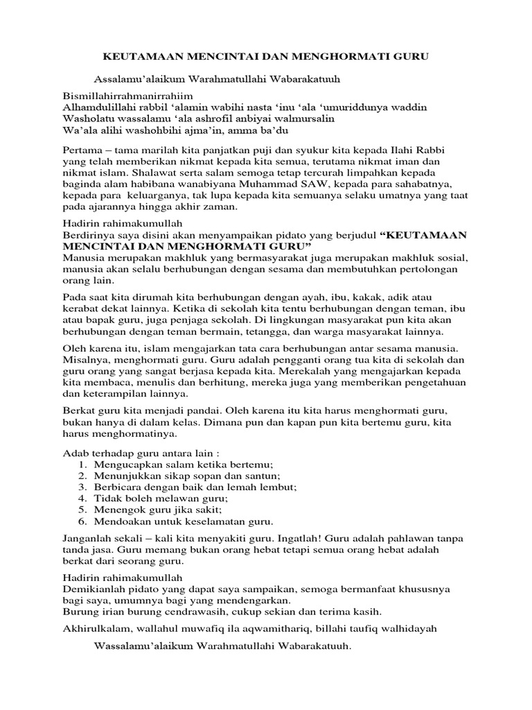 TEKS PIDATO Menghormati Guru | PDF