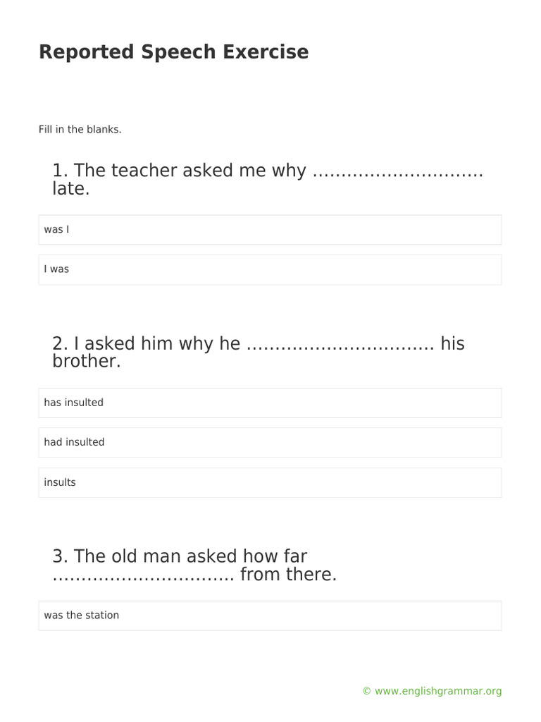 Reported Speech Exercise-1 | PDF | Language Arts & Discipline