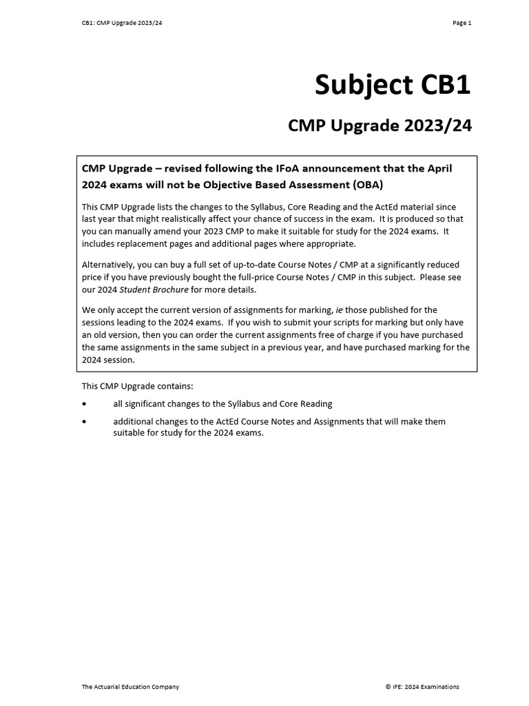 CB1 CMP Upgrade 2024 | PDF | Insurance | Takeover