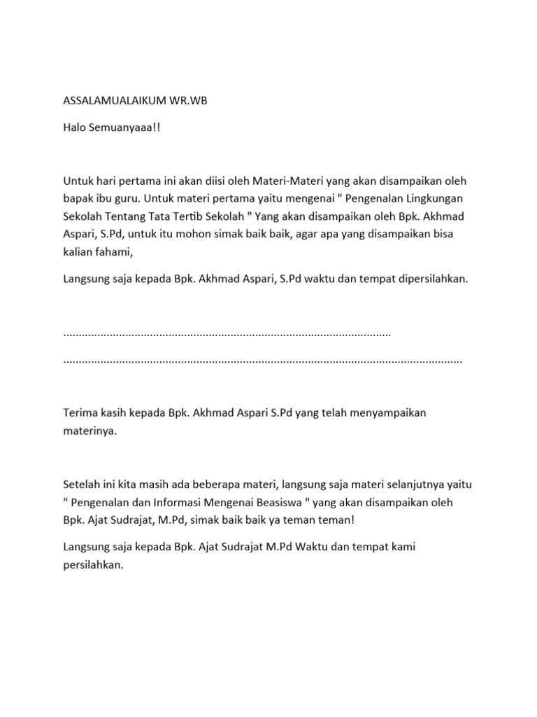 Teks MC MPLS | PDF | Agama & Spiritualitas