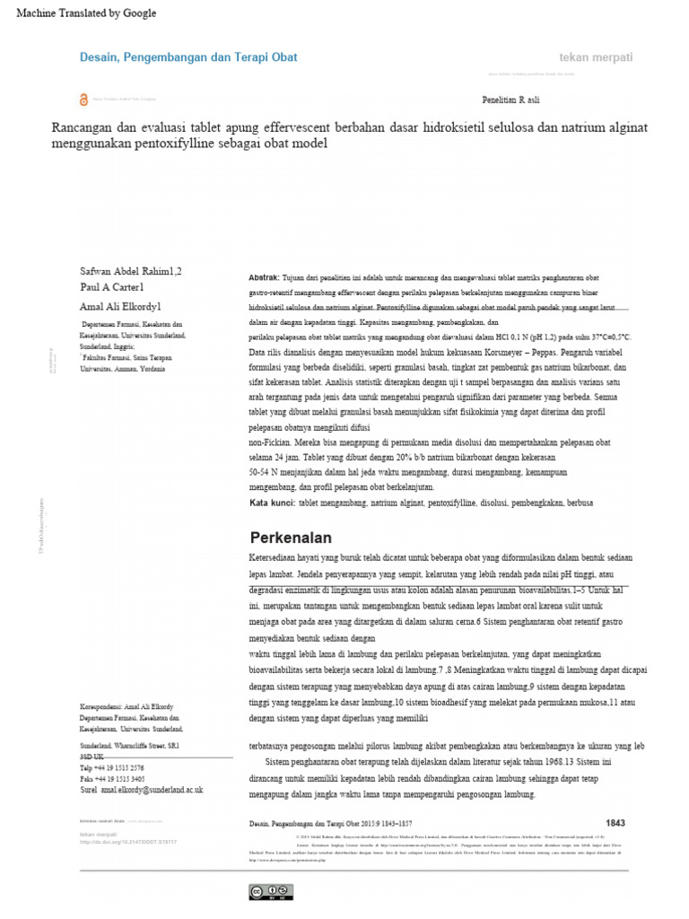 Rahim 2015 Design And Evaluation Of Effervescent Floating Tablets Based On Hydroxyethyl
