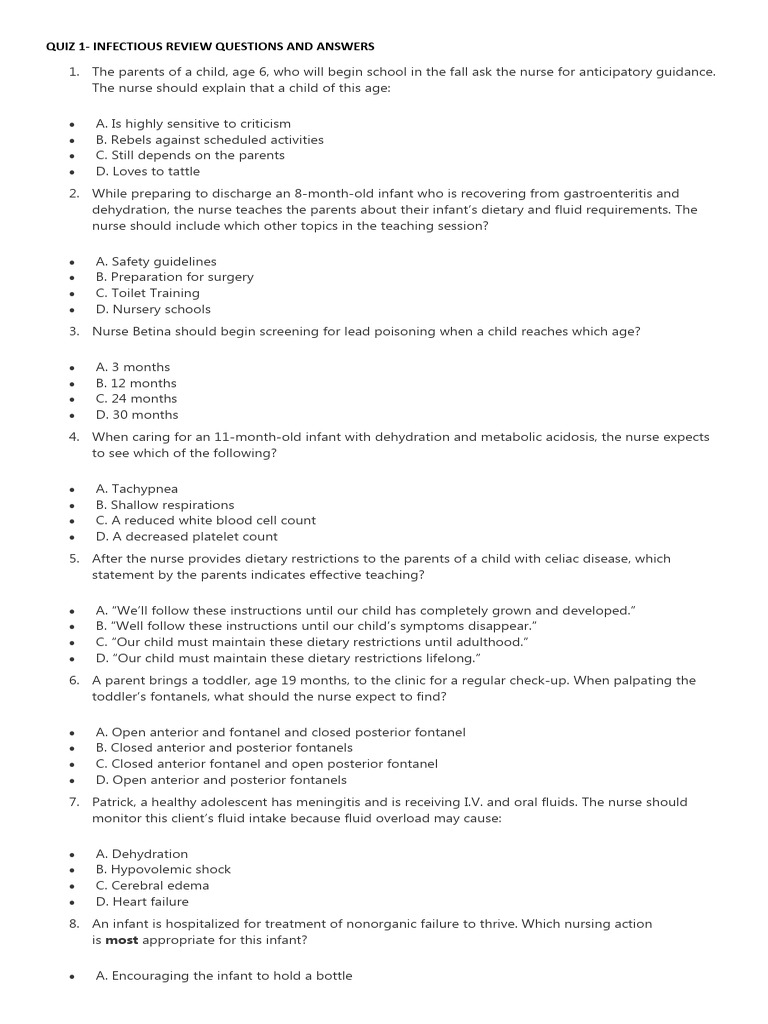 Pediatric Nursing Quiz: Questions & Answers | PDF | Infants | Medicine