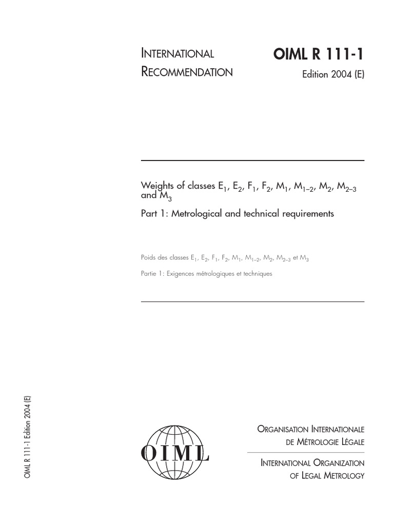 OIML R 111-1 - Edition 2004 | PDF | Calibration | Kilogram