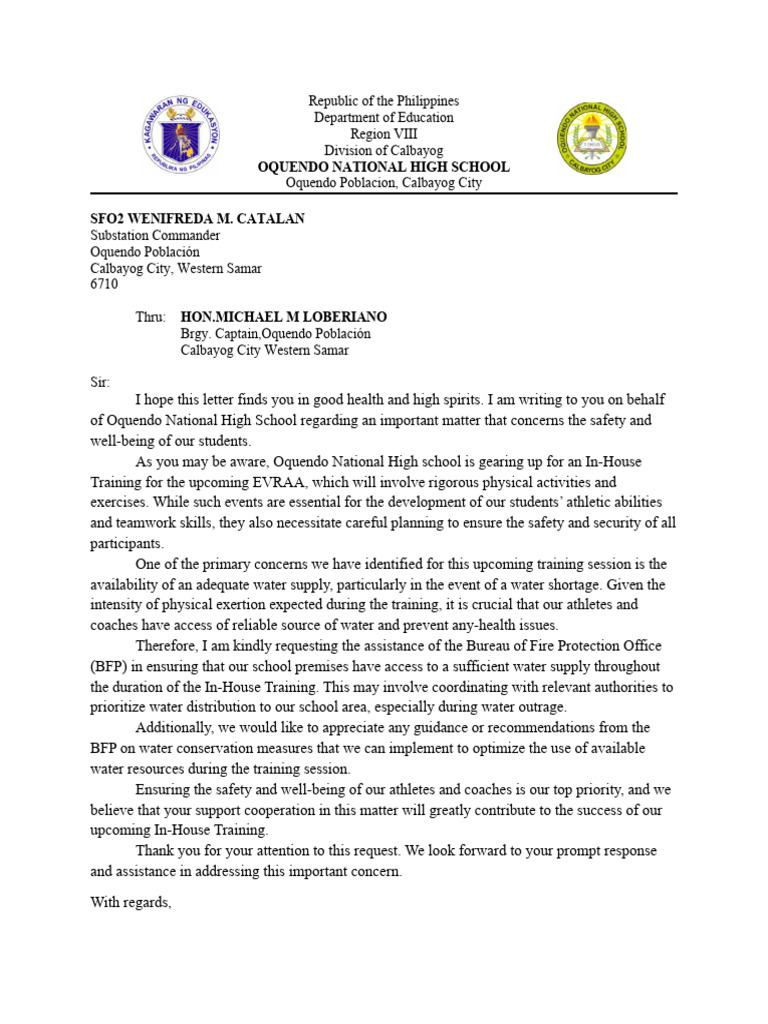 Request Letter BFP | PDF | Water