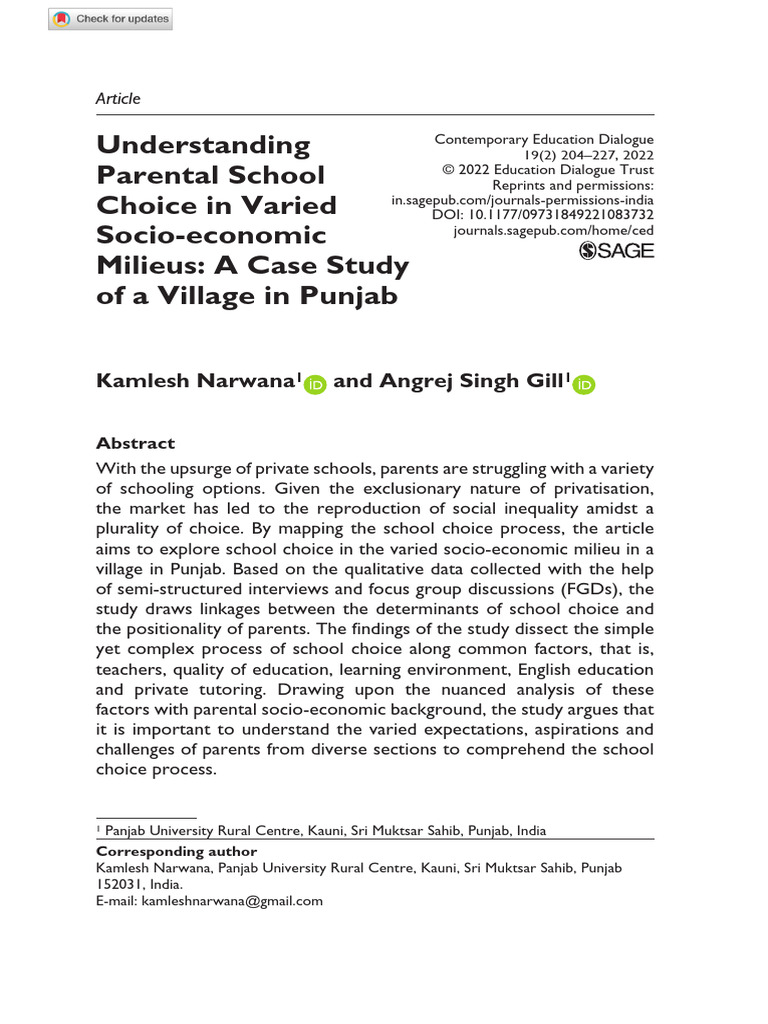 Understanding Parental School Choice in Varied Socio-economic Milieus A ...