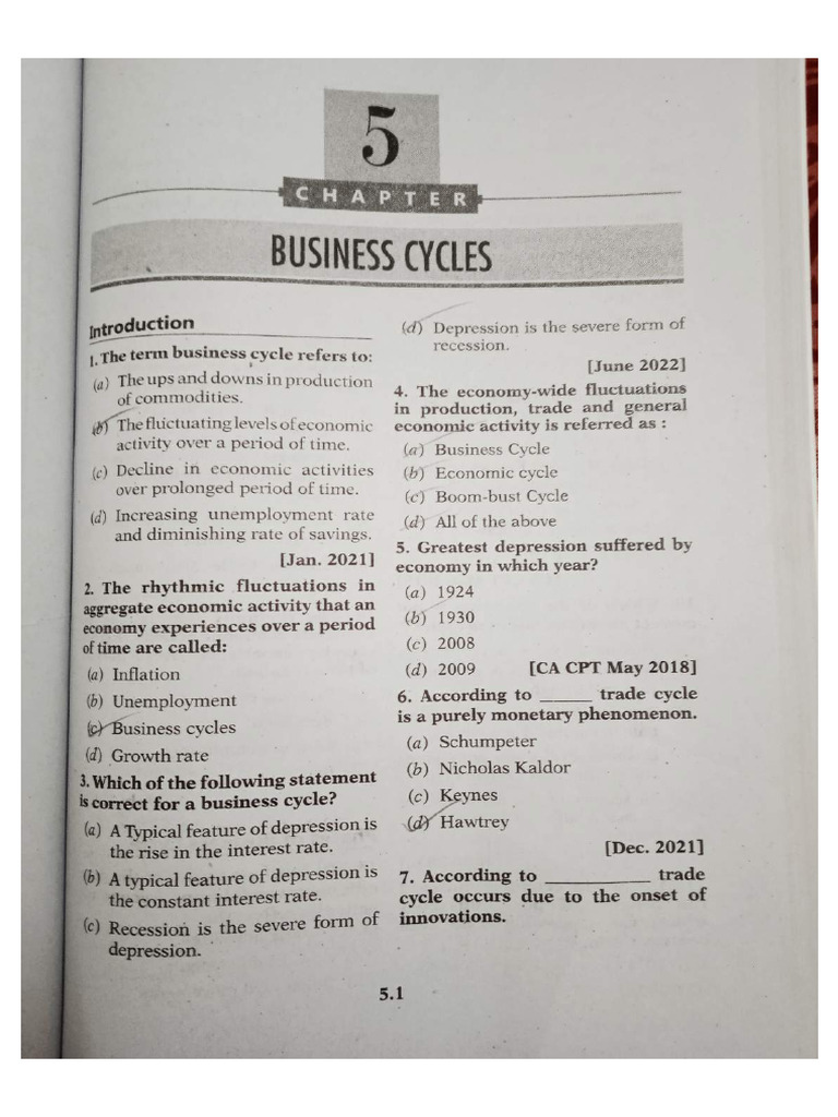 Business Cycles Practice Questions PDF | PDF