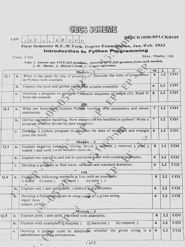 Vtu Python QP 2023 Odd | PDF