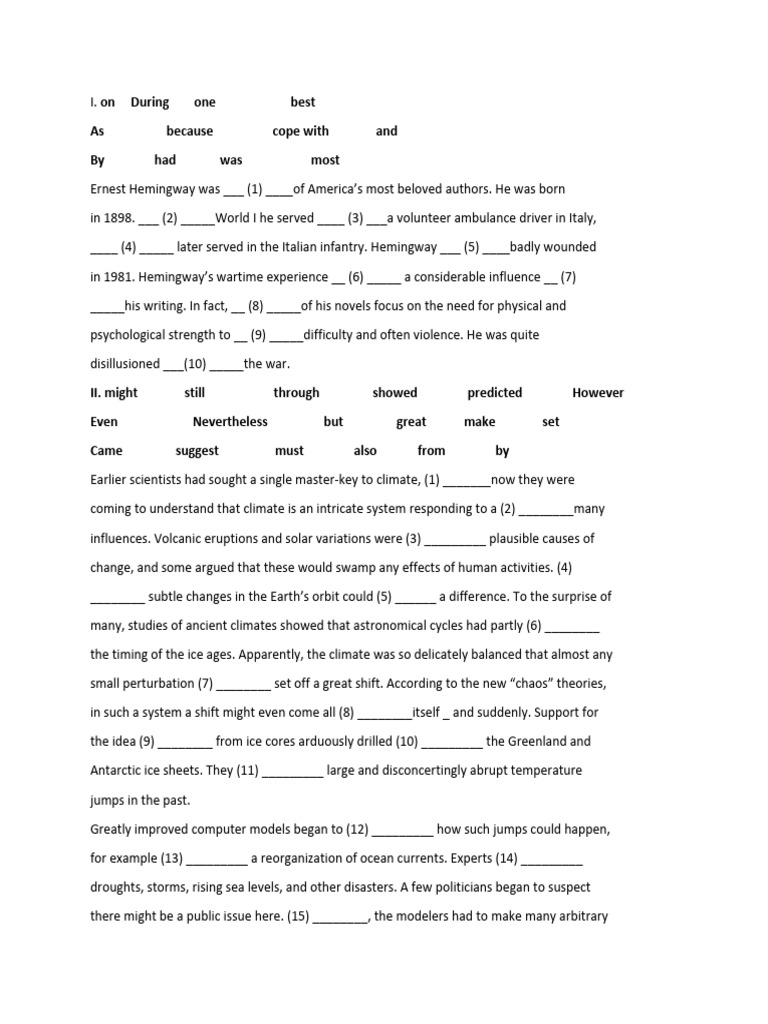 Cloze Test Answer Keys | PDF | Climate | Nature