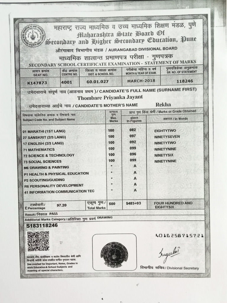 Priyanka_thombre_10thmarksheet | PDF