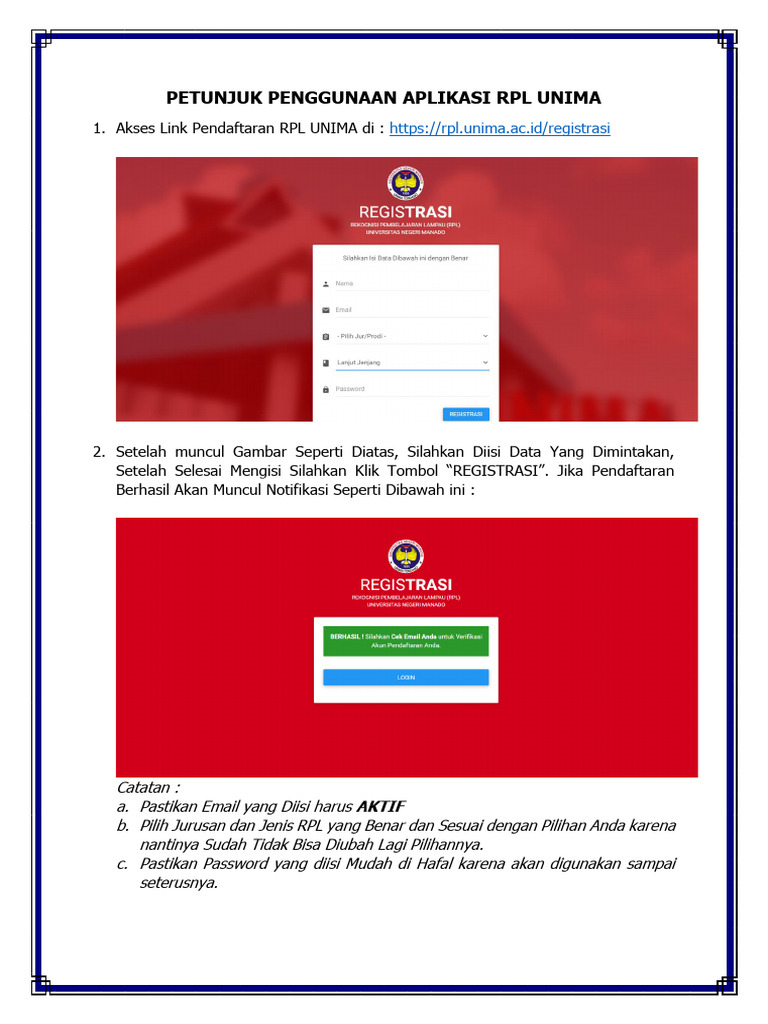Petunjuk Penggunaan Aplikasi RPL Unima 2023 | PDF | Karier & Perkembangan