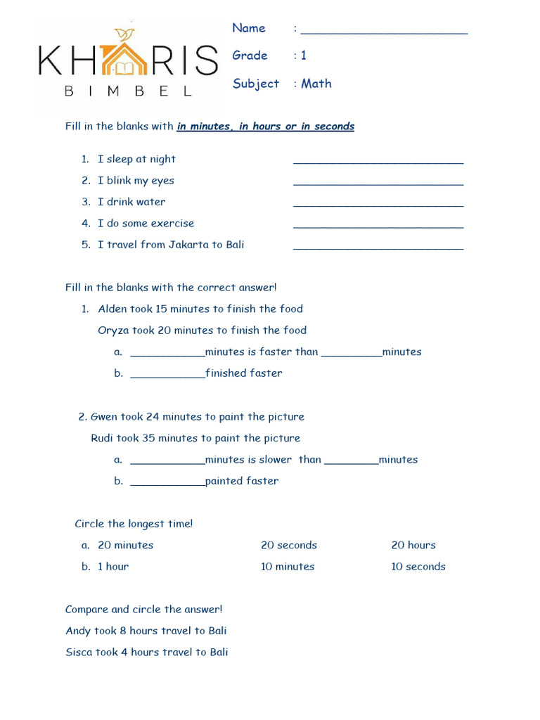 Grade 1 Math - Mid Test Time 2022-2023 | PDF | Language Arts & Discipline