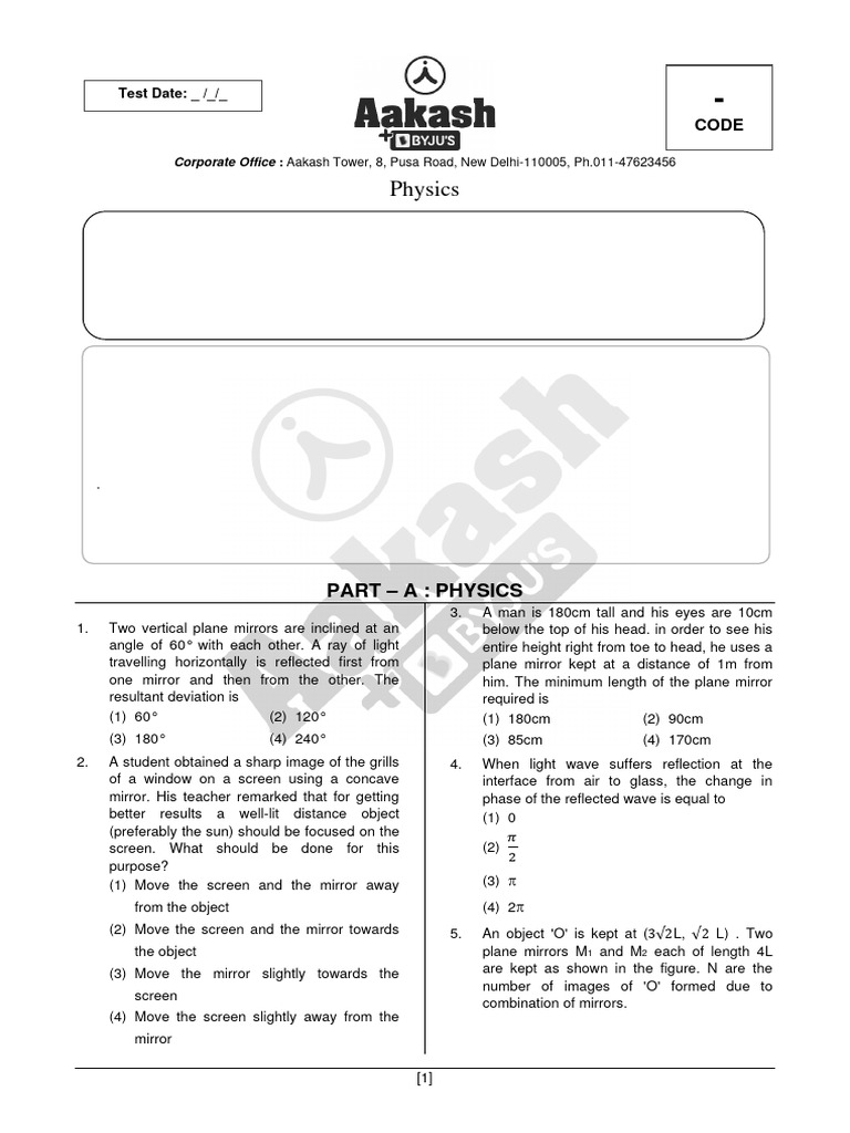 Reflection, Image Formation by Plane Mirrors - Field of View, Spherical ...